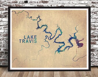Lake Travis Map Art - Etsy