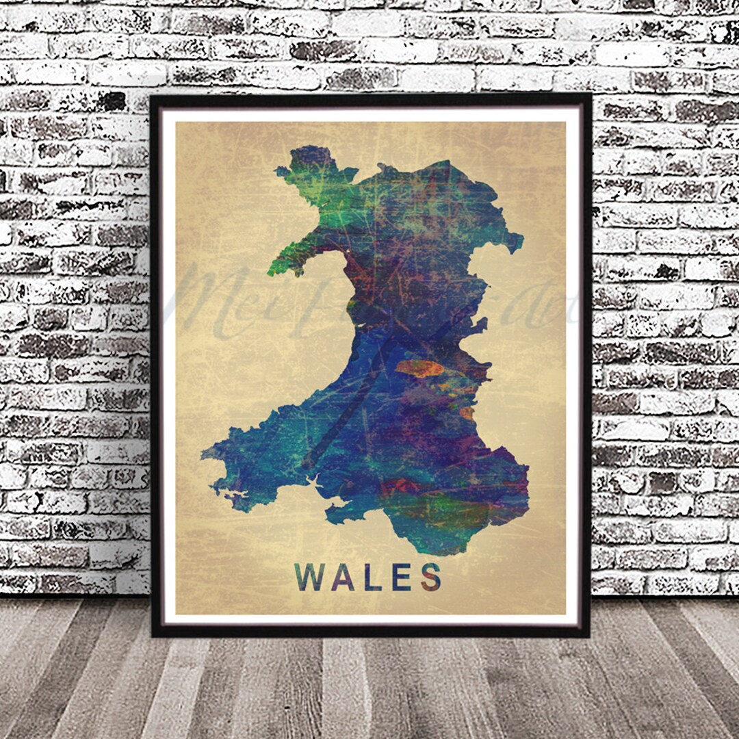 Vintage Wales Country Map Watercolor Painting City Print Art Watercolor ...
