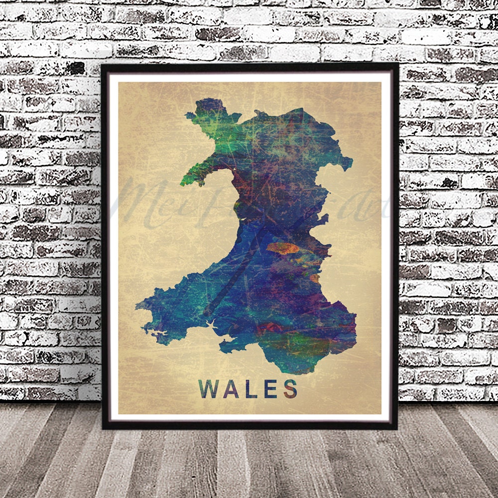 Vintage Wales Country Map Watercolor Painting City Print Art - Etsy
