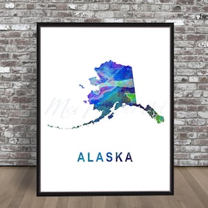 Alaska Watercolor Map, Watercolour, Alaska State Painting, Alaska ...