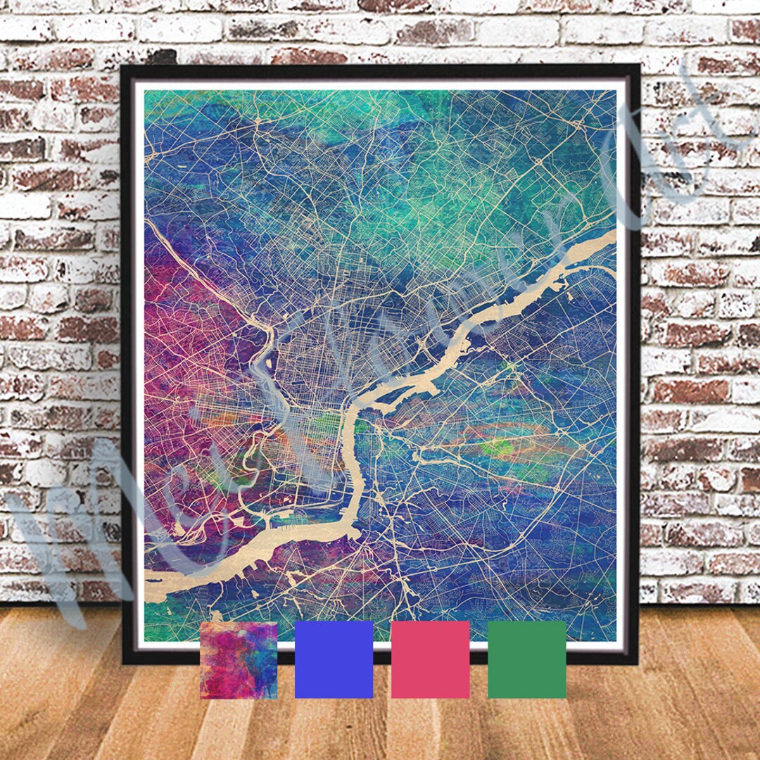 Vintage Philadelphia Street Map Watercolor, Painting Philadelphia ...