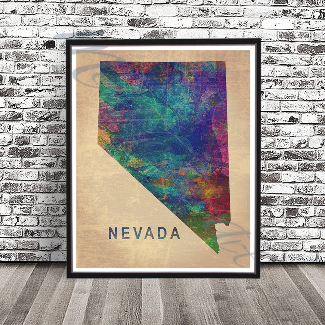 Vintage Nevada State Watercolor Map Watercolor Painting Print Poster ...