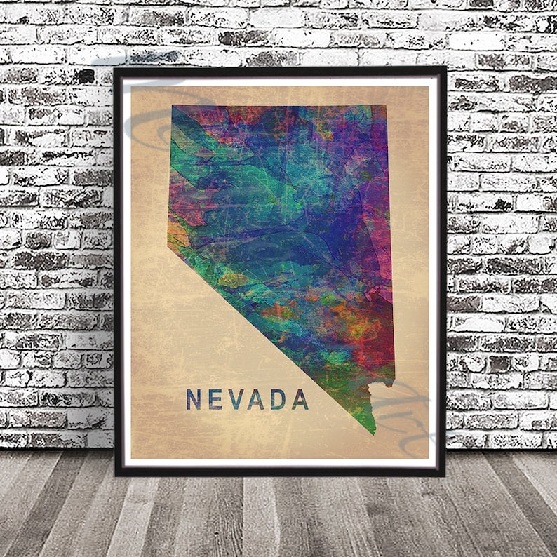 Vintage Nevada State Watercolor Map Watercolor Painting Print | Etsy