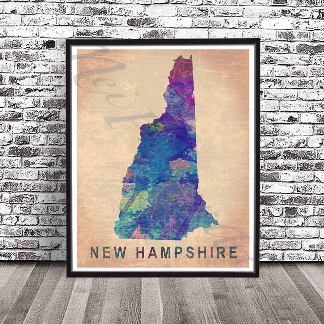 Vintage New Hampshire Map PRINT, Watercolor Painting, Vintage NH State ...