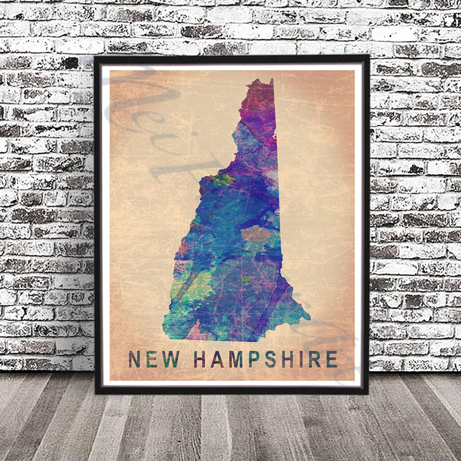 Vintage New Hampshire Map PRINT Watercolor Painting Vintage | Etsy