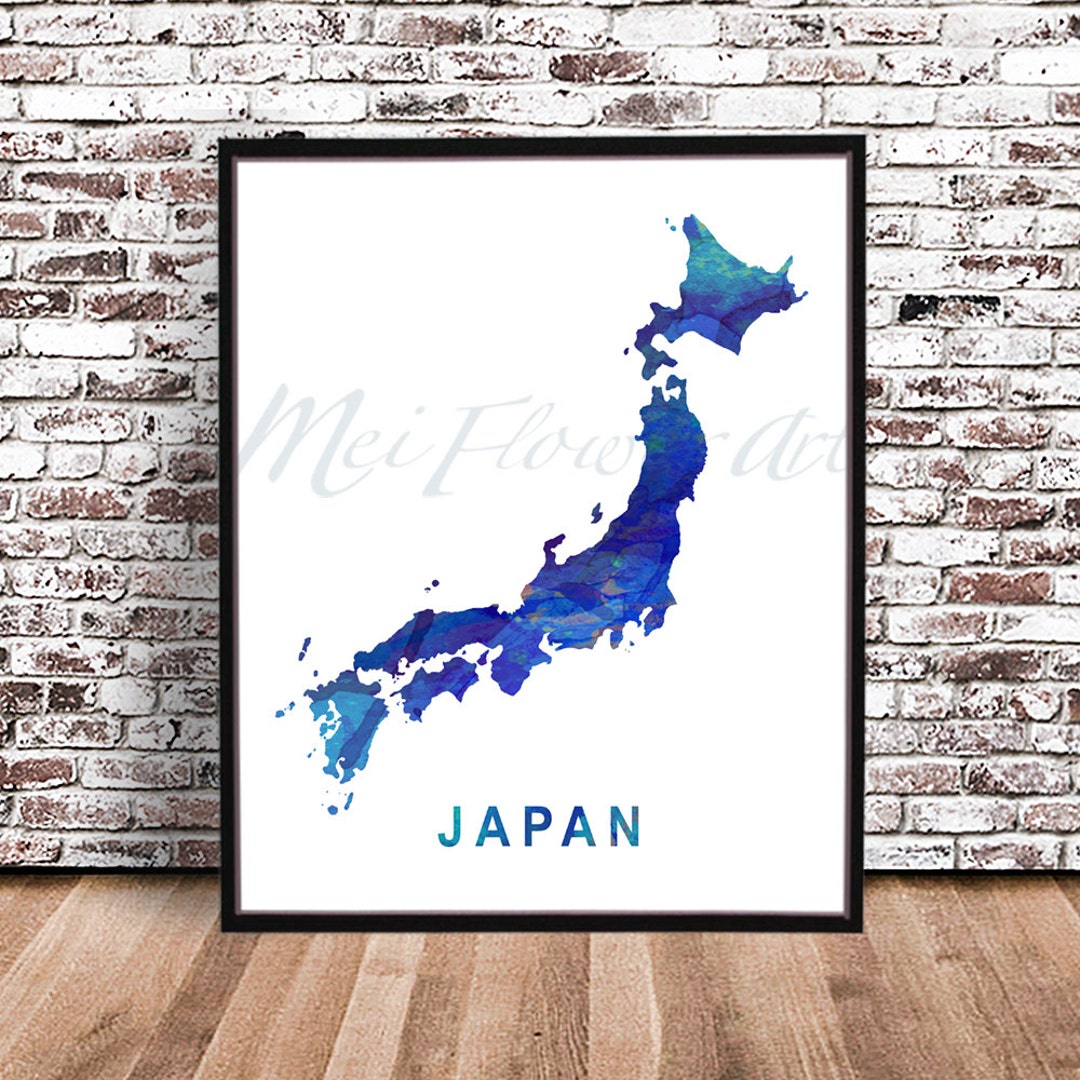 Japan Map Watercolor Styled PRINT Poster Country City Travel Skyline ...