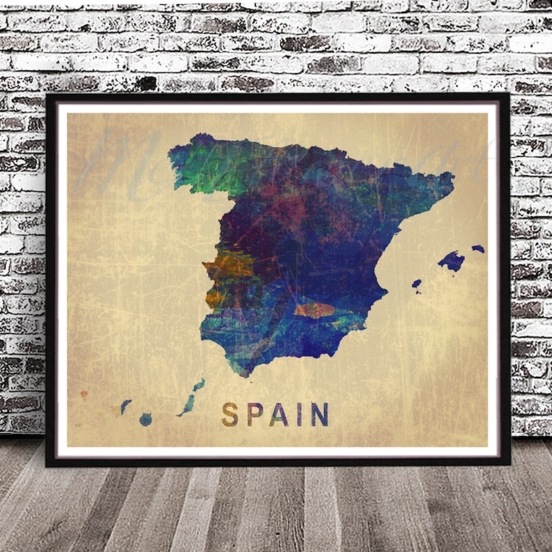 Vintage Spain Country Map Watercolor Painting City Print Art Watercolor ...