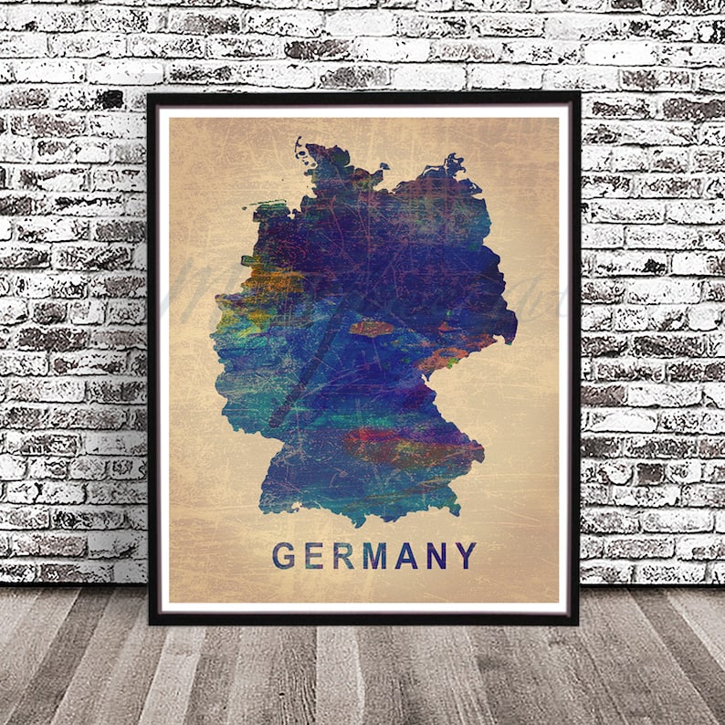 Vintage Germany Country Map Watercolor Painting Poster City Print Art ...