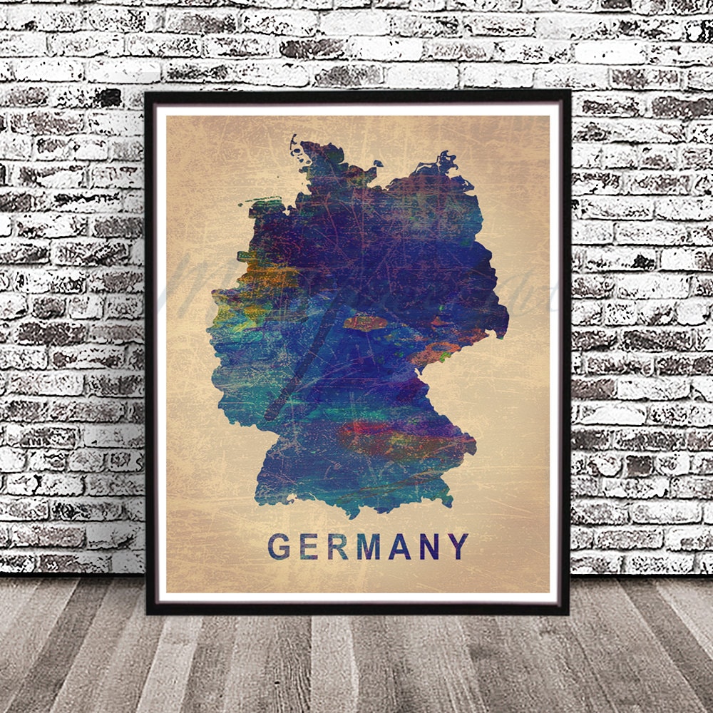 Vintage Germany Country Map Watercolor Painting Poster City Print Art ...