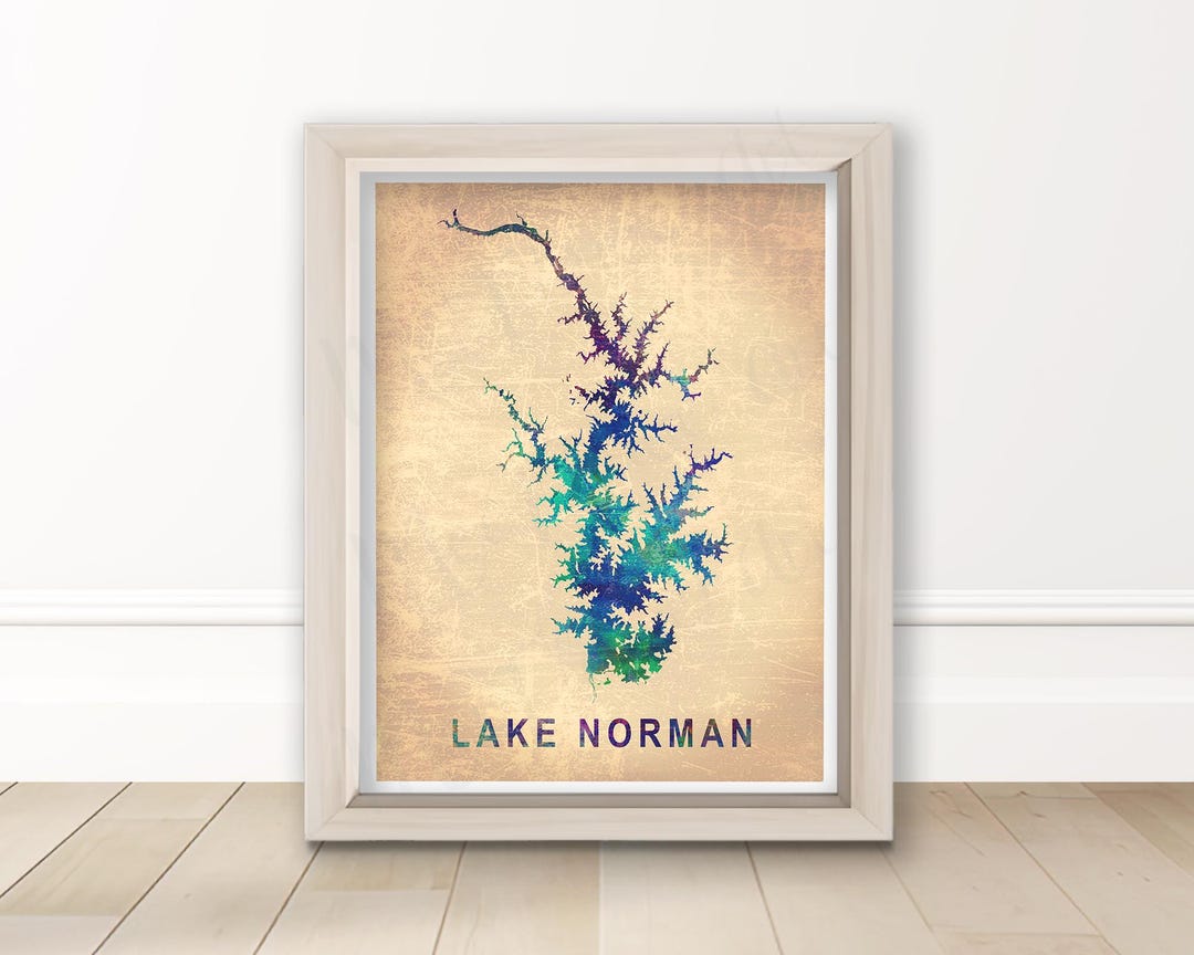 Vintage Lake Norman PRINT, Water Color, Lake Norman Map, Lake Painting ...