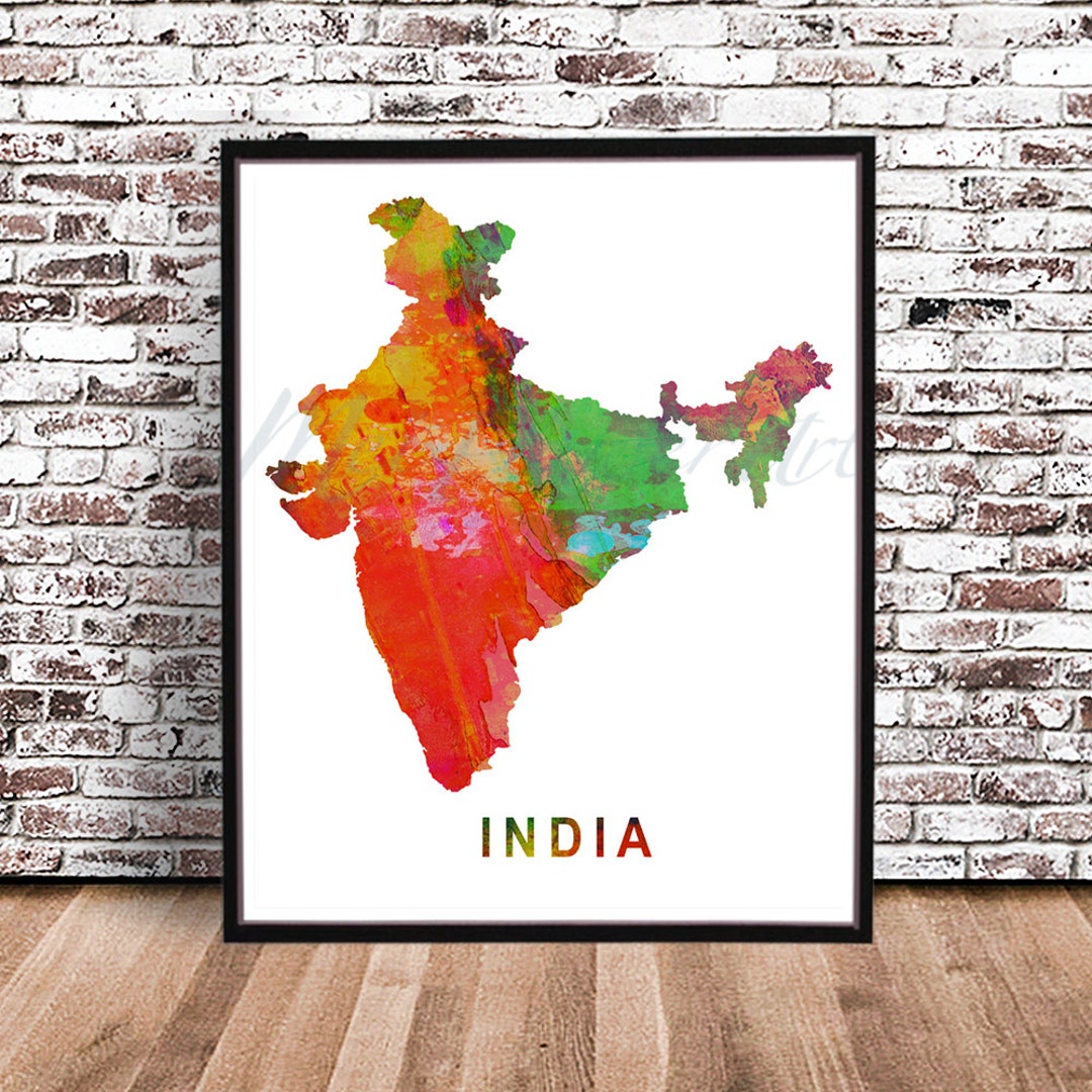 India Country Map Watercolor Painting Poster City Print Art Watercolor ...