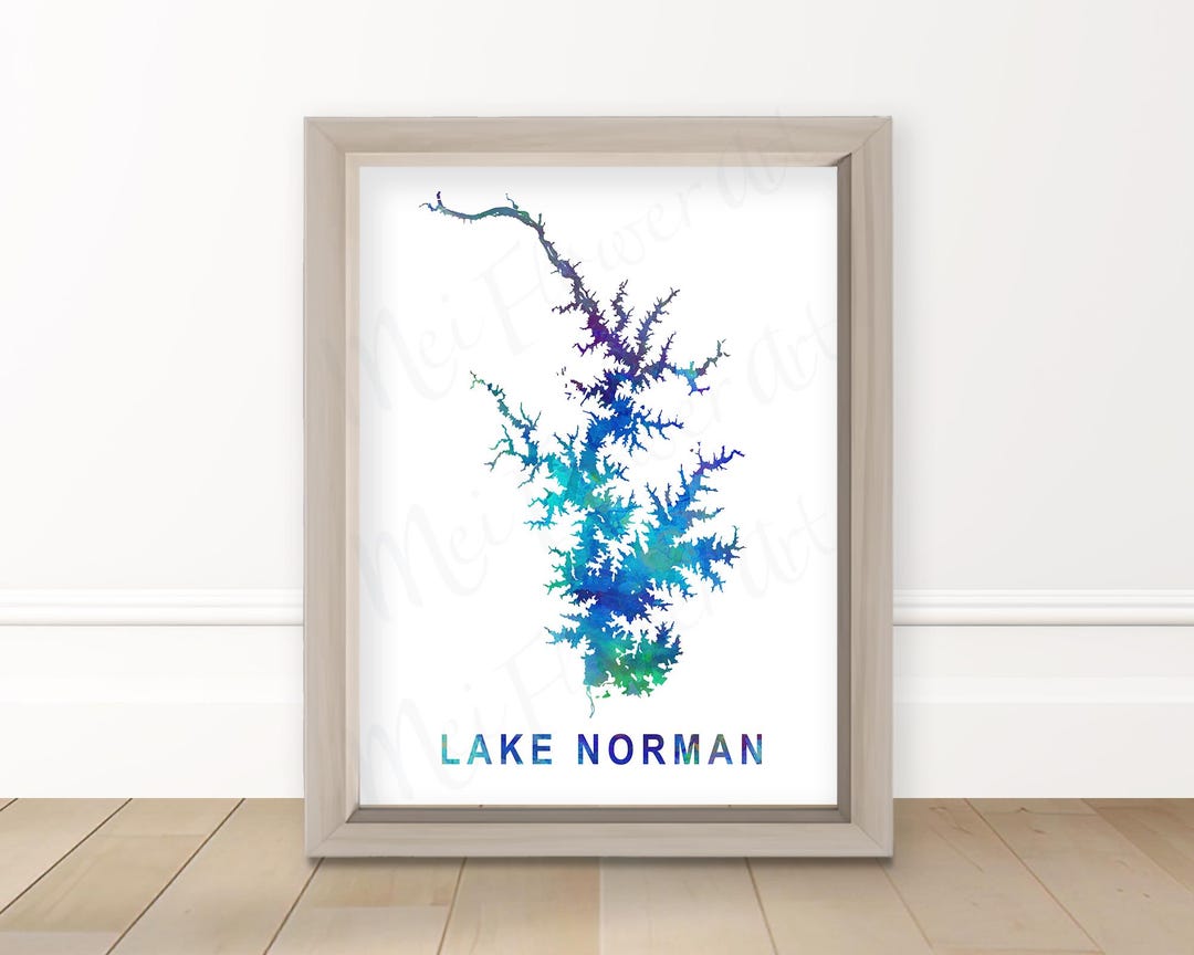 Lake Norman PRINT, Watercolor, Lake Norman Map, Poster, Lake Painting ...