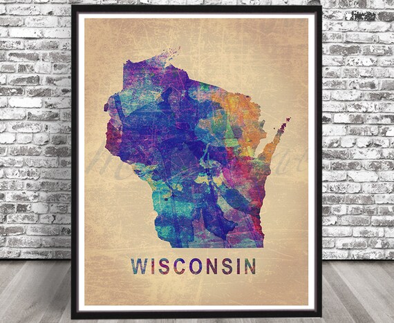 Vintage WISCONSIN State Map Watercolor Styled PRINT Milwaukee - Etsy