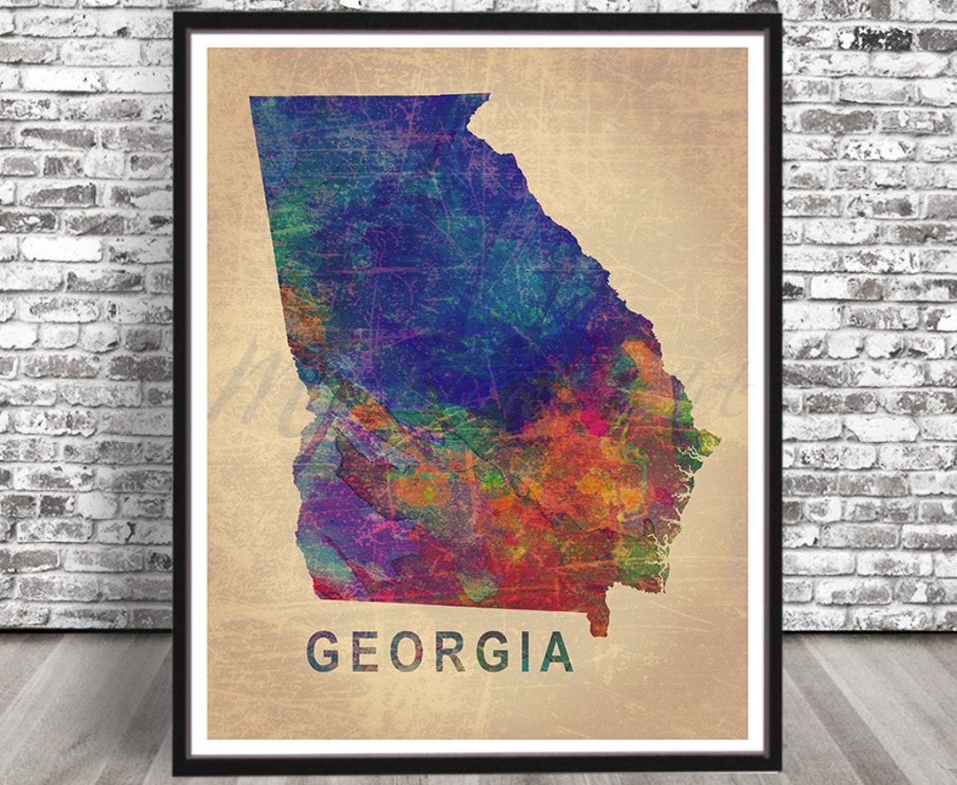 Vintage Georgia State Watercolor Map PRINT Watercolor - Etsy