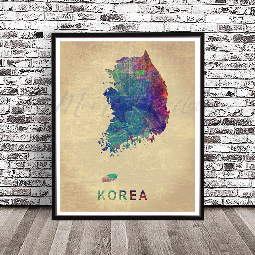 Vintage South Korea Map, Watercolor Painting, City Print Art, SK, KOR ...