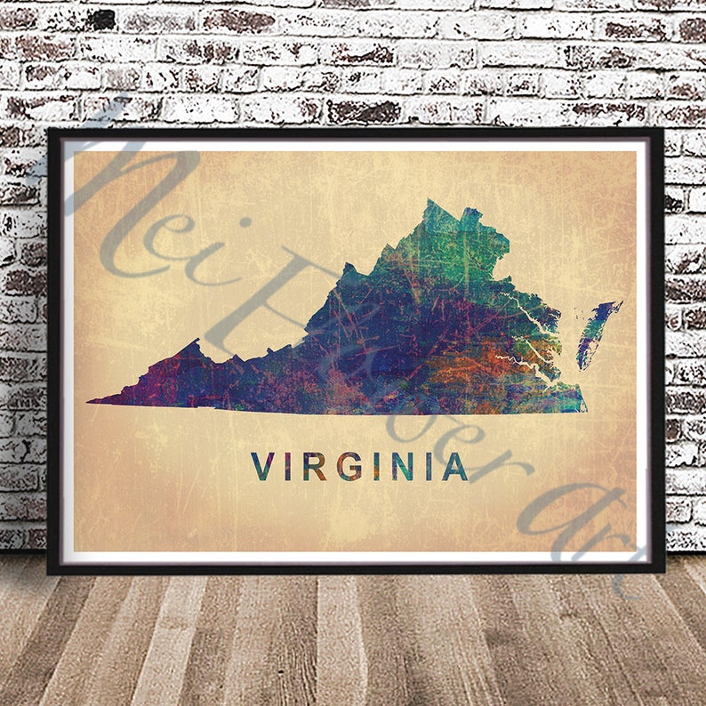 PRINT Vintage Virginia Map PRINT Virginia Watercolor Painting - Etsy