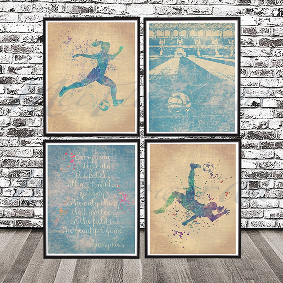 Vintage Girls Soccer PRINT Set, Football Posters, Woman Playing Soccer ...