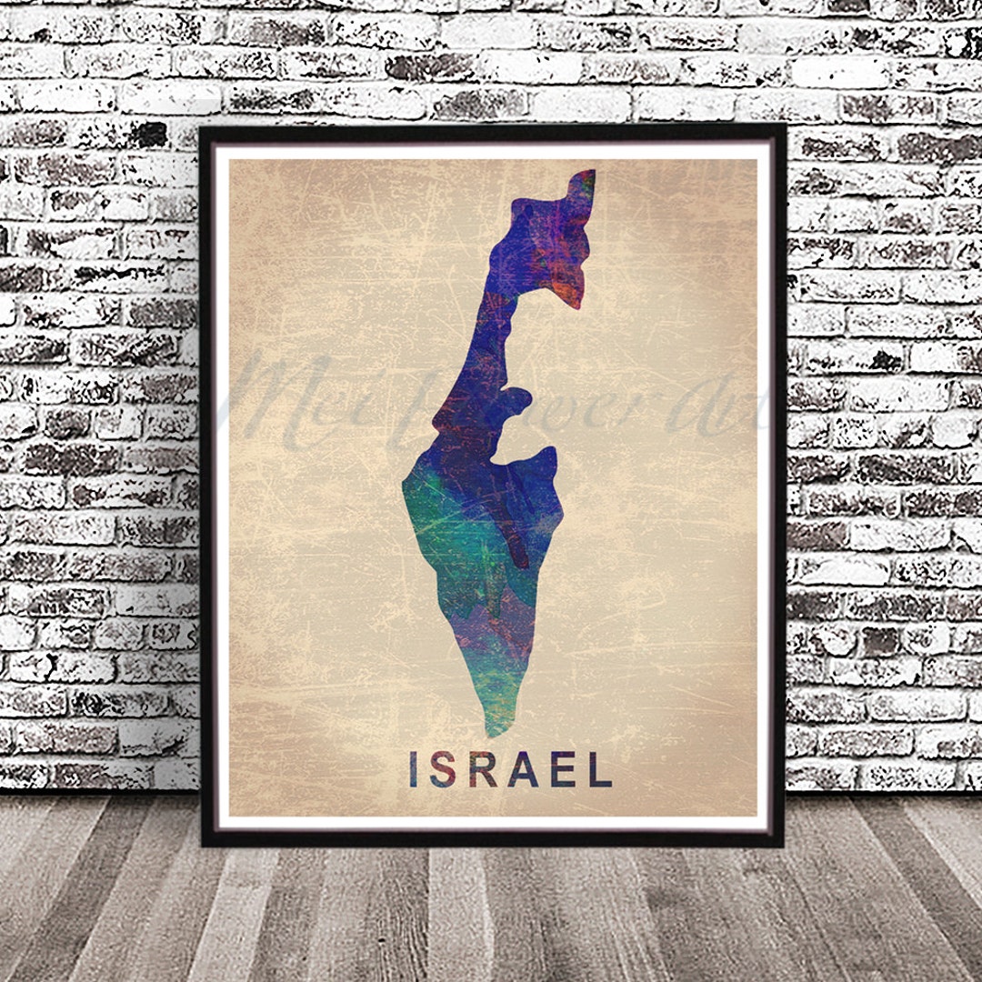 Vintage Israel MAP PRINT, Country Watercolor Painting Poster, Wall Art ...