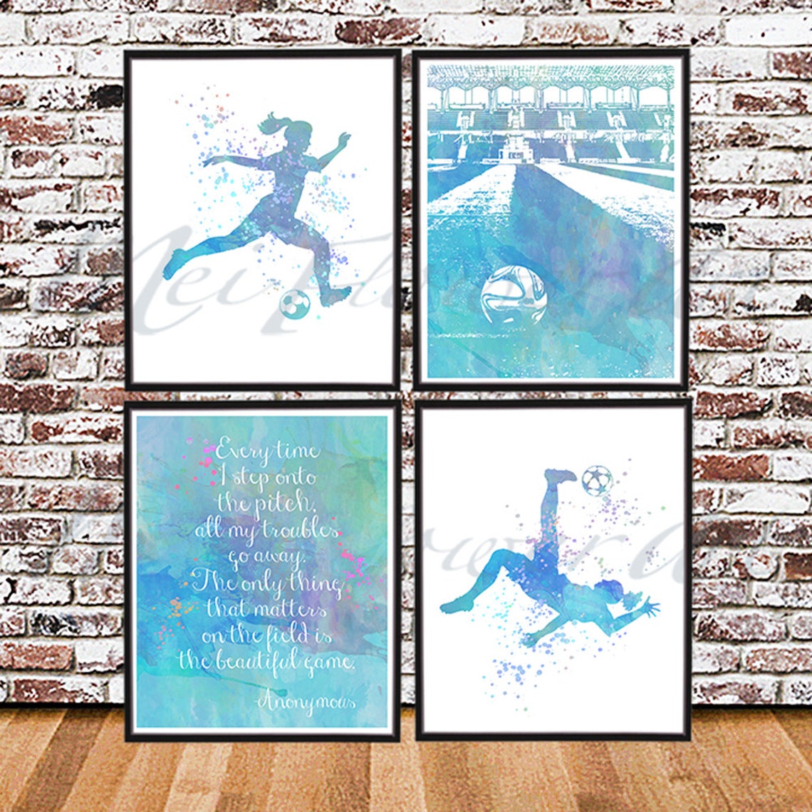 Girls Soccer Poster Set, Football PRINT, Woman Playing Soccer, Sports ...