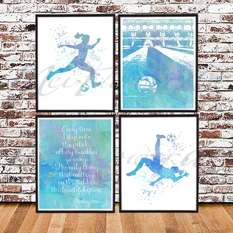Girls Soccer Poster Set, Football PRINT, Woman Playing Soccer, Sports ...