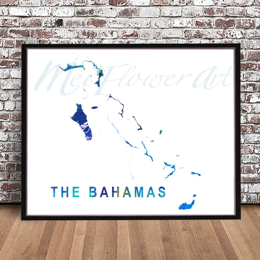 Bahamas Map PRINT, BS Watercolor Painting Style POSTER, Bahamian Wall ...