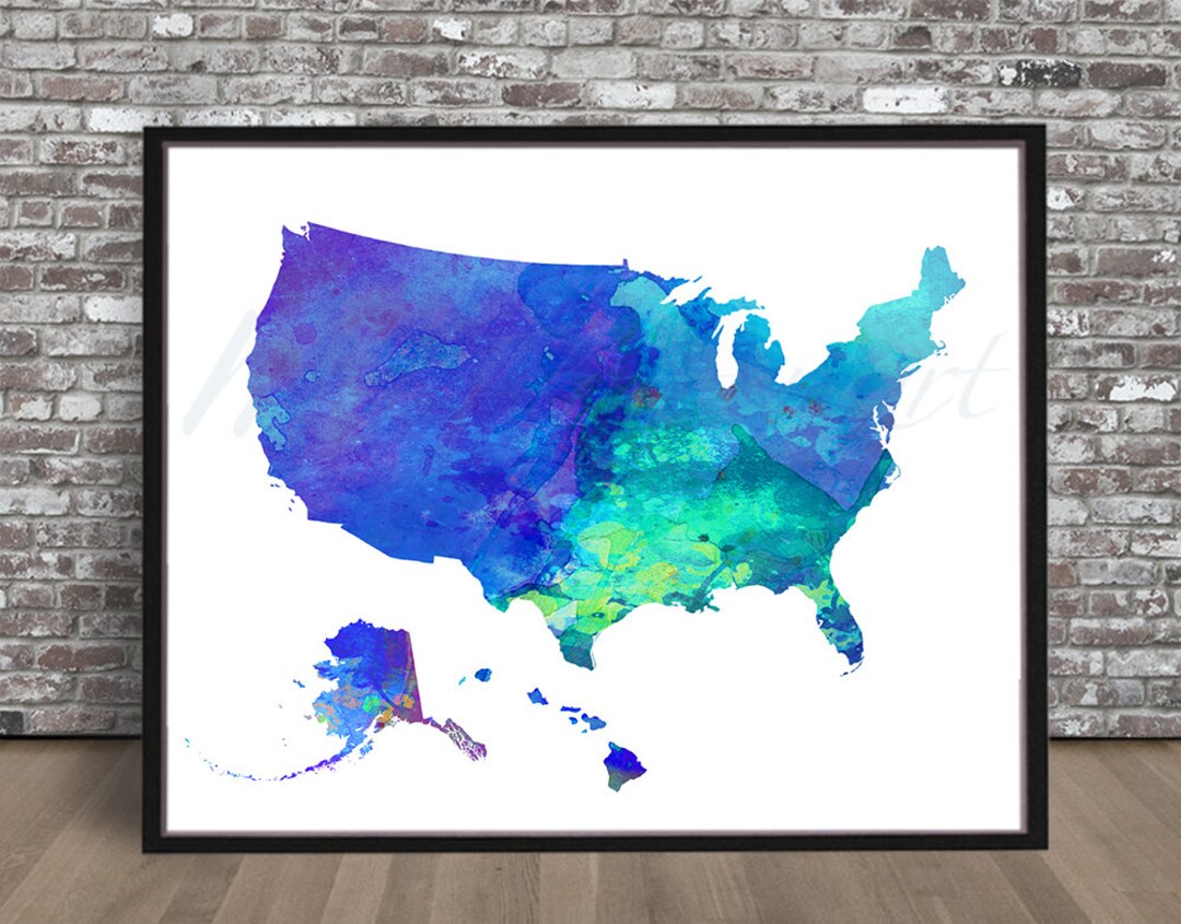 United States Watercolor Map 1, Watercolour, Country Painting, City ...