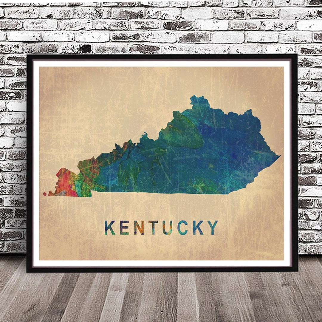 Vintage Kentucky State Map Water Color Painting Poster, Decor ...