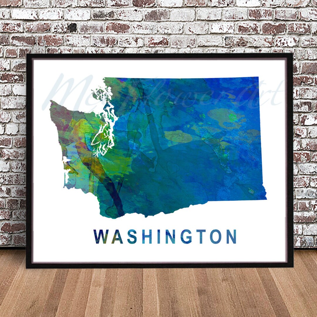 Washington State Map PRINT, Watercolor Painting Poster, Decor ...