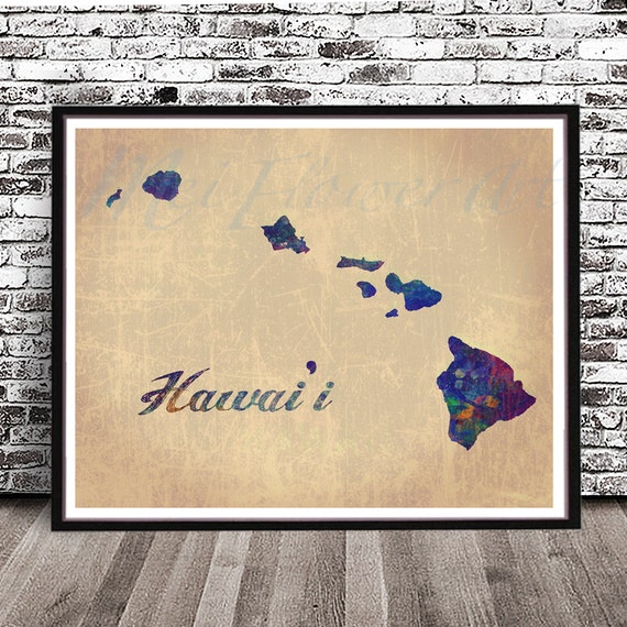 Vintage Hawaii State Watercolor Map Watercolour Painting Print | Etsy