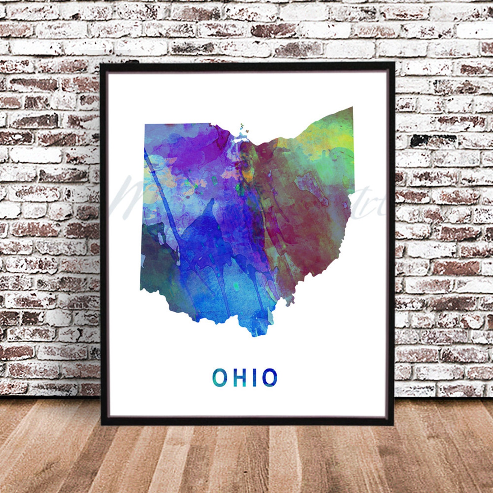 Ohio State Map, Watercolor Painting Styled Print, Art Illustration ...