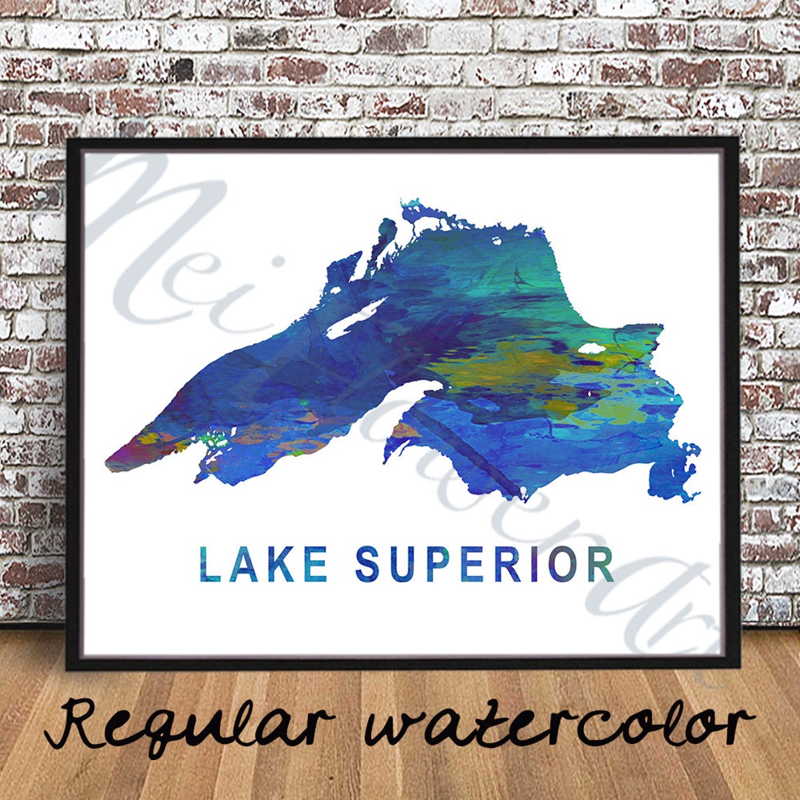 Vintage Lake Superior PRINT Watercolor Lake Map Superior MI - Etsy