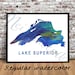 Vintage Lake Superior PRINT, Watercolor Lake Map, Superior MI Poster ...