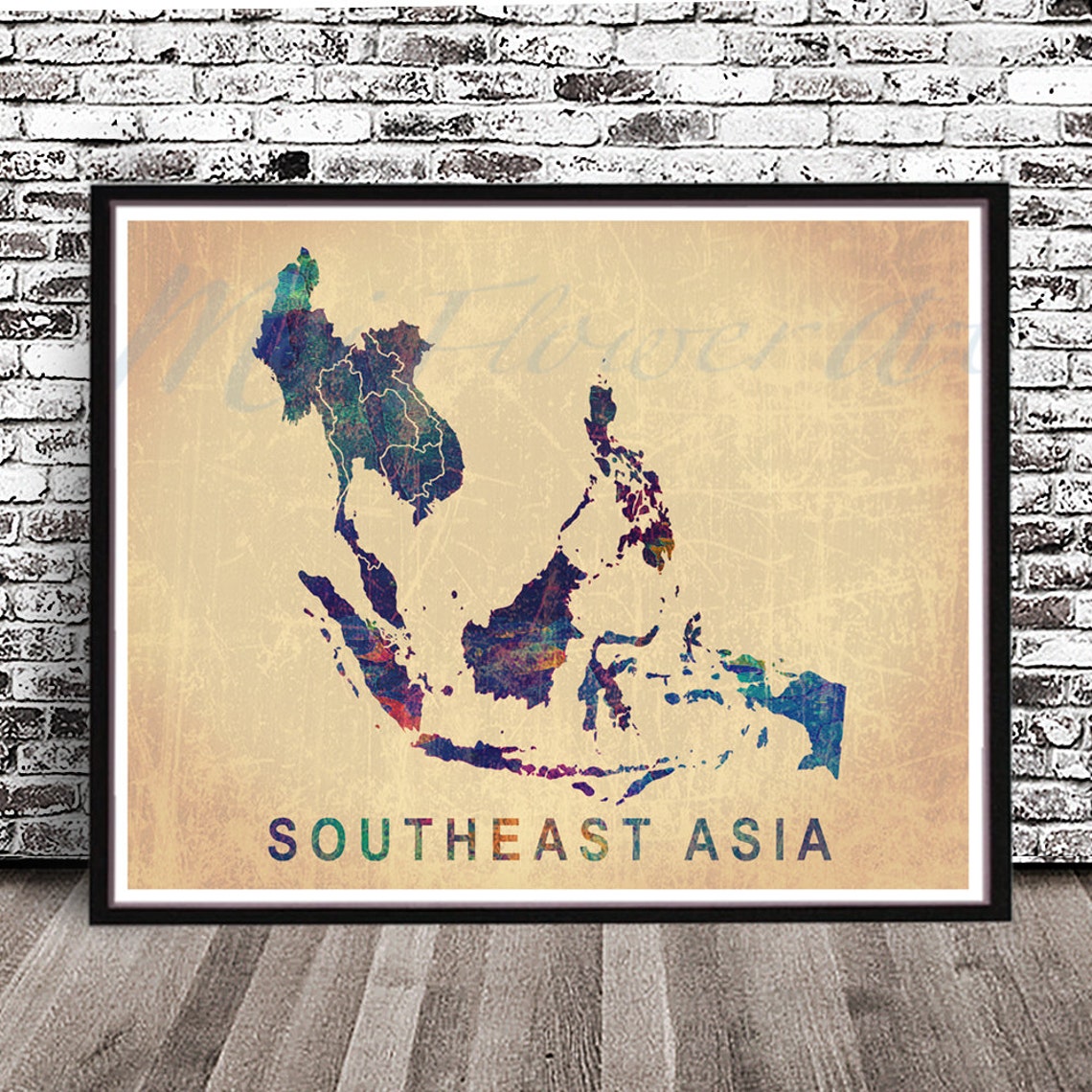 Vintage Southeast Asia Map Watercolor Styled PRINT Asia - Etsy