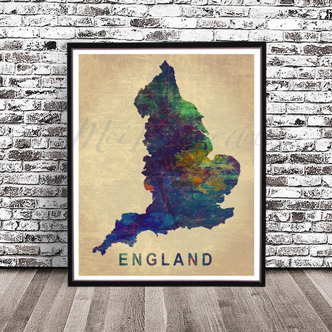 Vintage England Country Map Watercolor Painting City Print Art ...