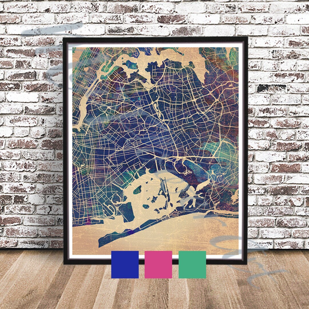 Queens NYC Map, Vintage NYC Street Map, Queens Map Gift, Big Apple Map ...