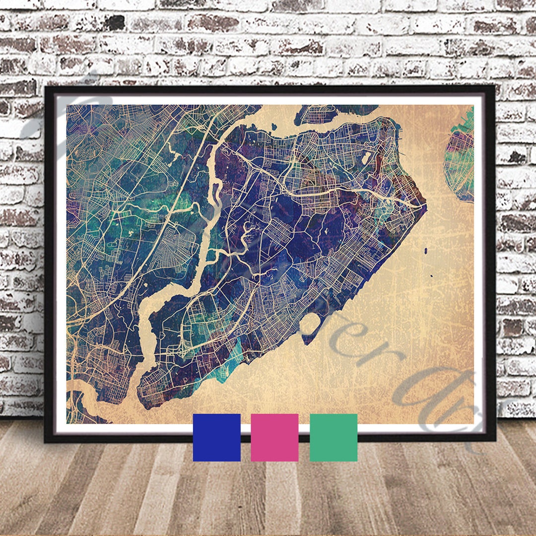 Vintage Staten Island Street Map, NYC Streetmap, Staten Island Map, NY ...