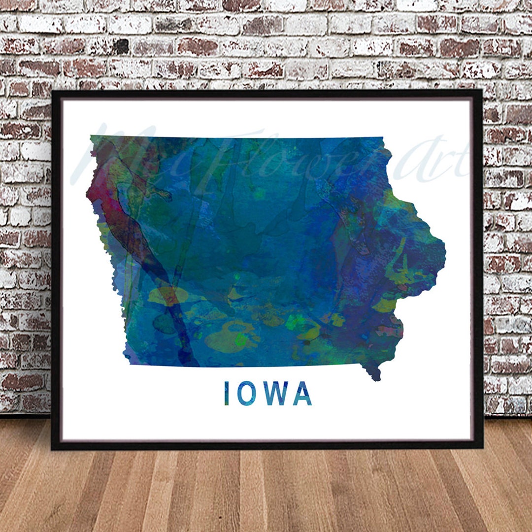 Giclee Iowa State Map PRINT, IA Watercolor Painting Style POSTER, Wall ...