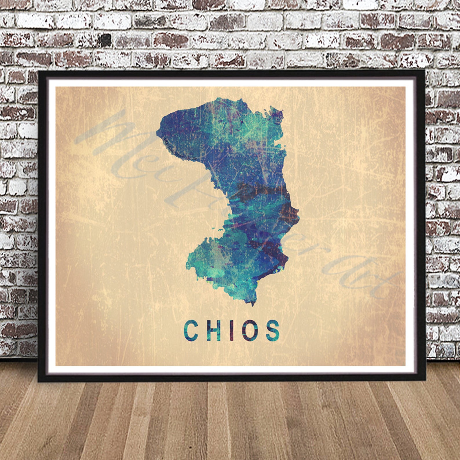 Vintage Chios Island Watercolor, Greek Island Map Print, Chios Painting ...