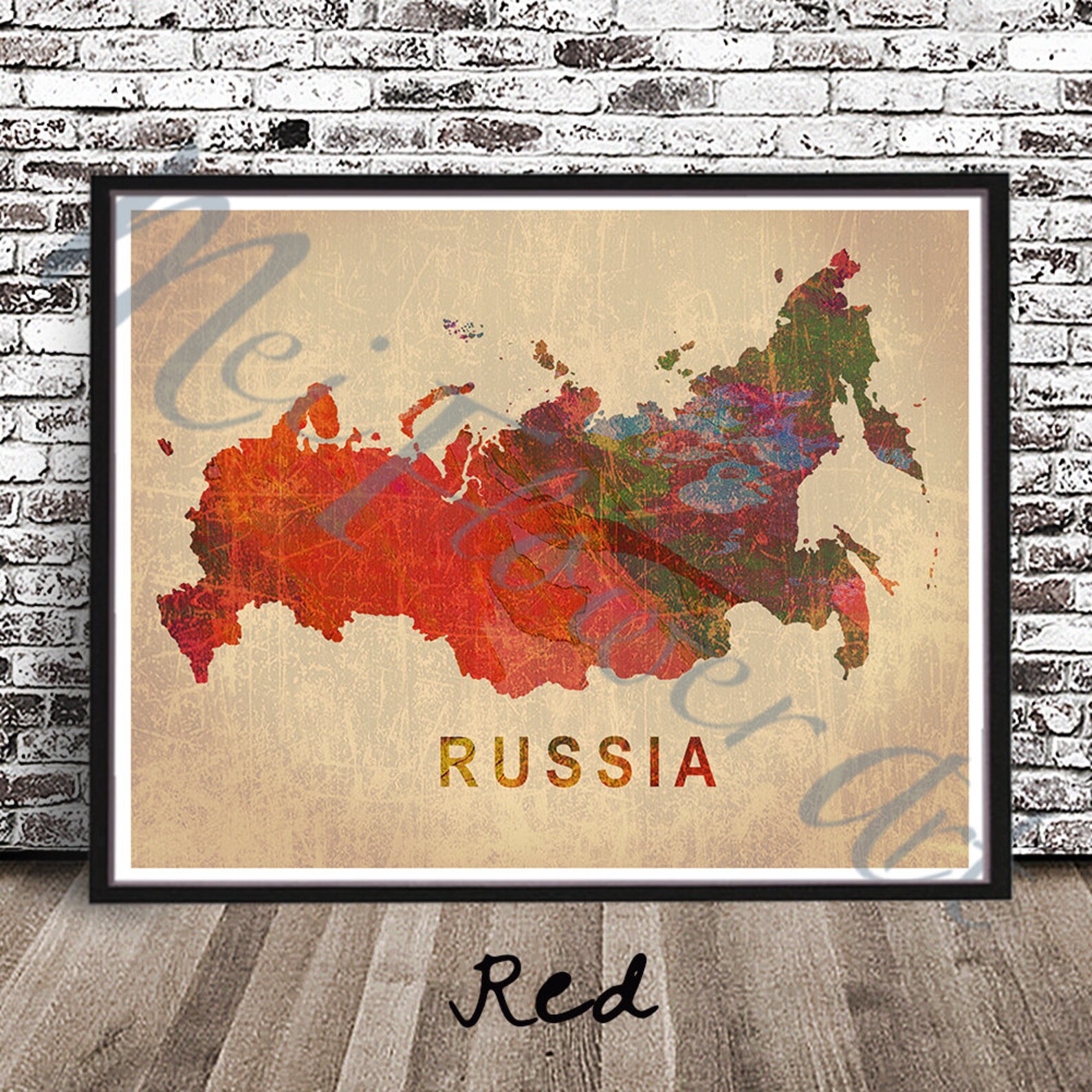 Vintage Russia Map PRINT, Soviet Union Watercolor Painting, USSR Map ...