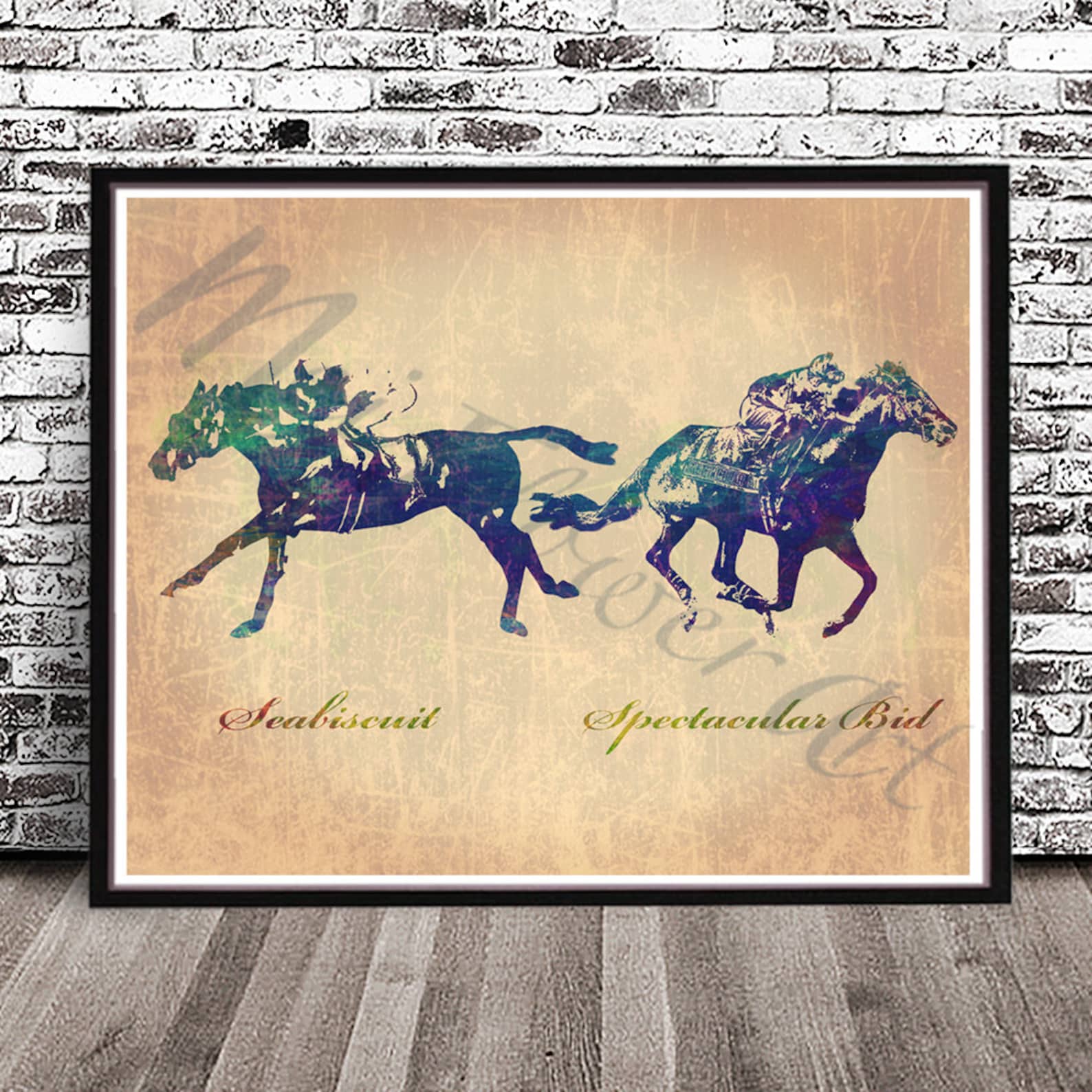Vintage Spectacular Bid and Seabiscuit PRINT, Watercolor Painting ...