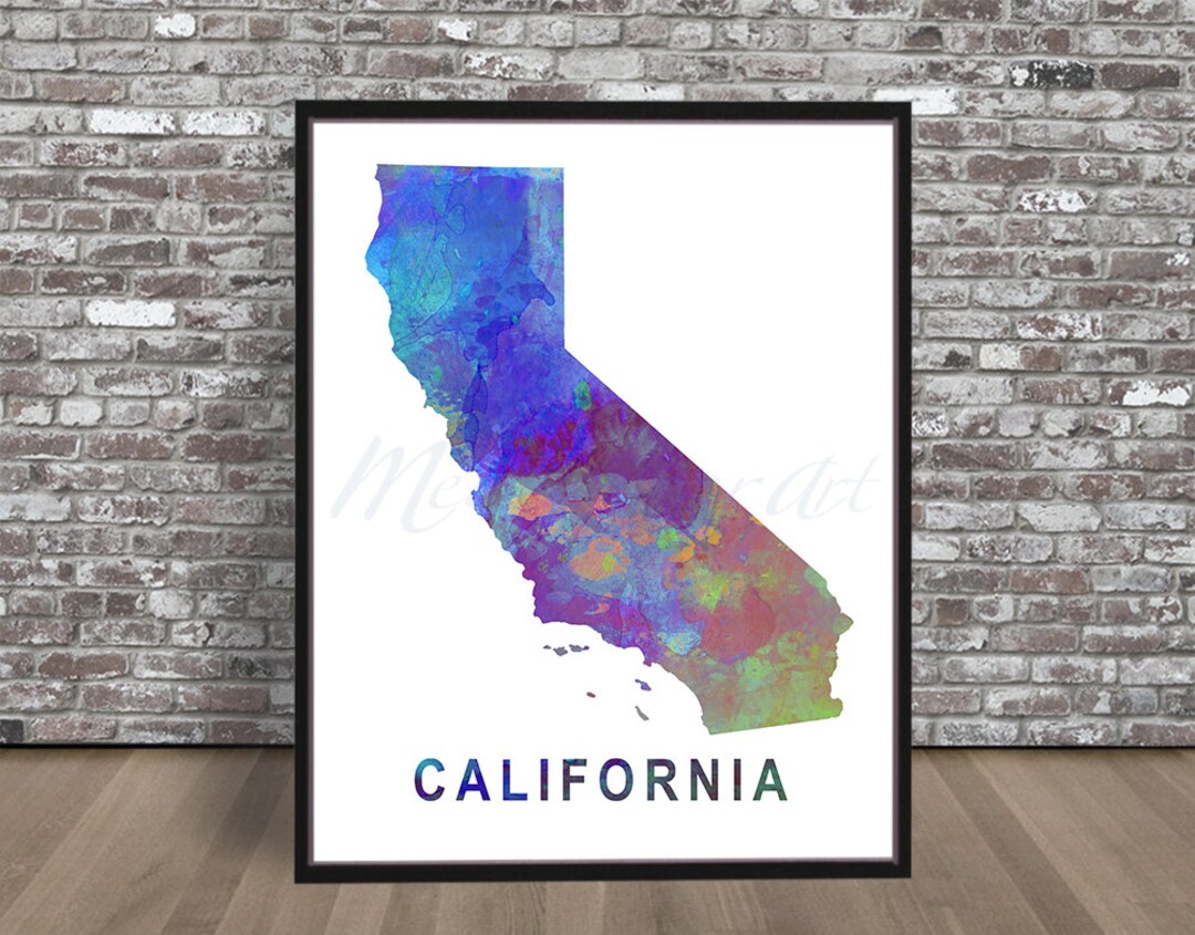 California State Map, Watercolor Styled Print, CA Cali, Los Angeles Art ...