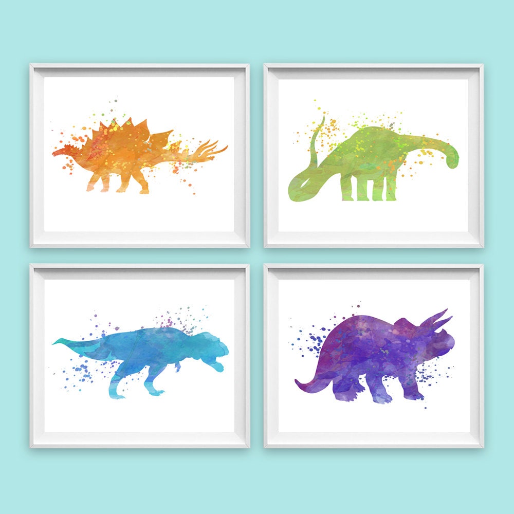Watercolor Nursery Dinosaur Set PRINTS Boy Dino Painting - Etsy