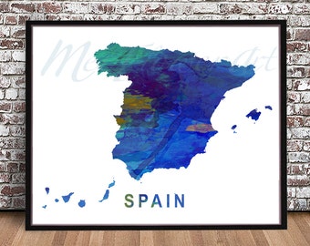 Vintage Spain Country Map Watercolor Painting City Print Art | Etsy