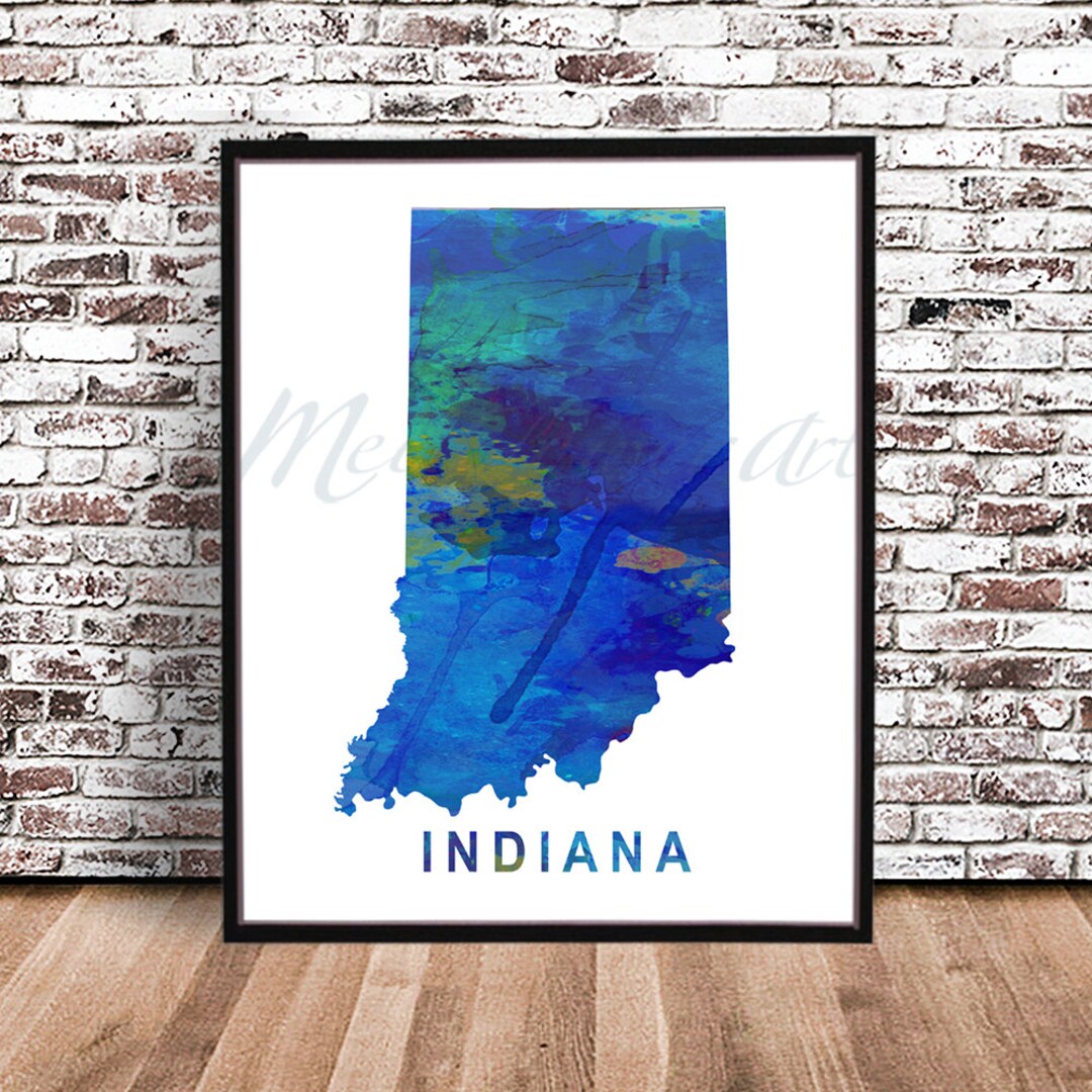 Indiana, State Watercolor, State Map, Water Color Painting, State ...