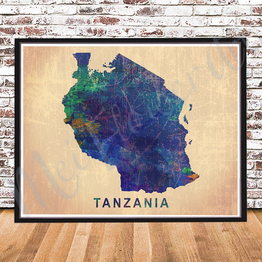 Vintage Tanzania Map, PRINT Water Color, Painting Map, Print Art ...