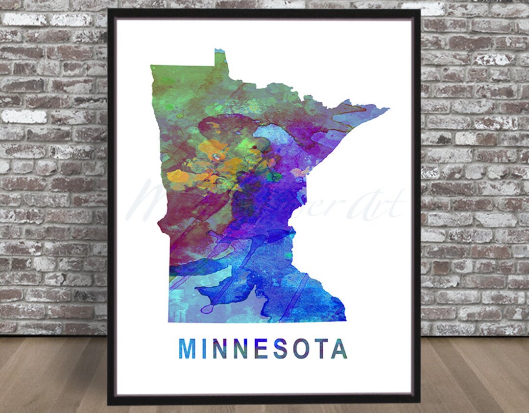 Minnesota State Map Art, PAINTING, PRINT, Watercolor, Midwest Pride ...