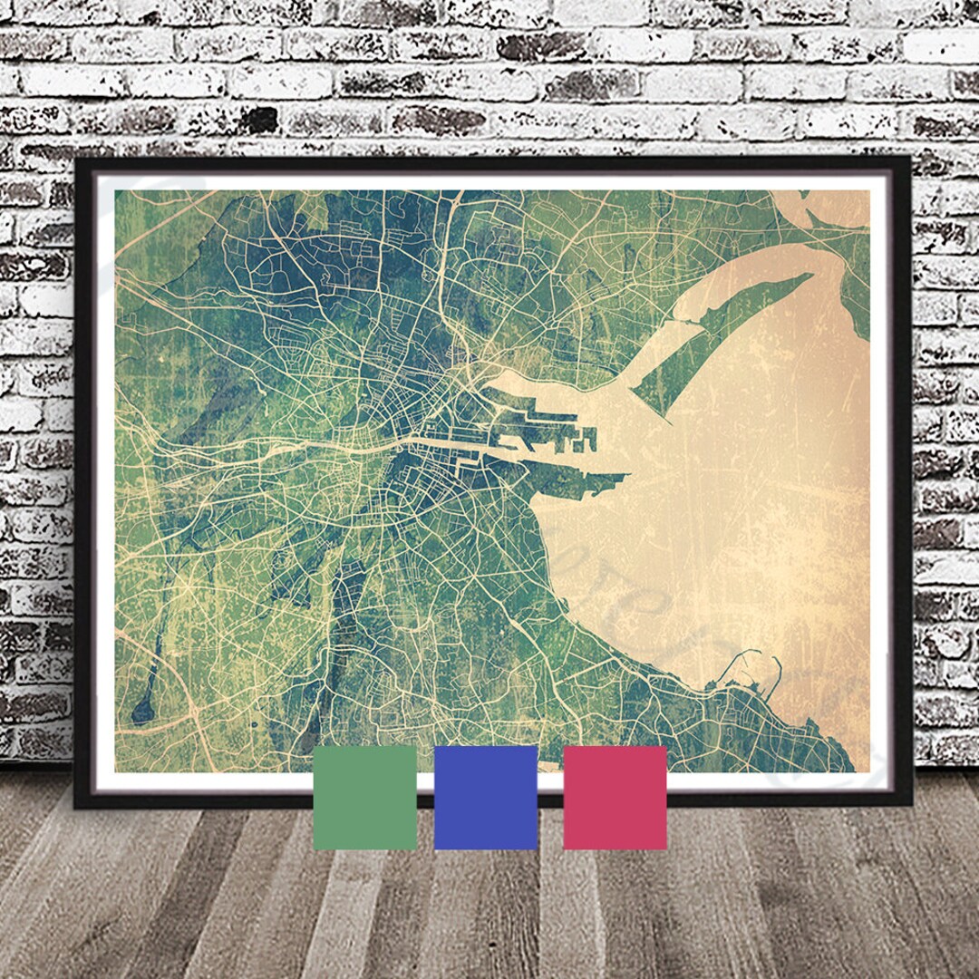 Vintage Dublin Street Map, Streetmap, Dublin Art Print, Irish Art ...