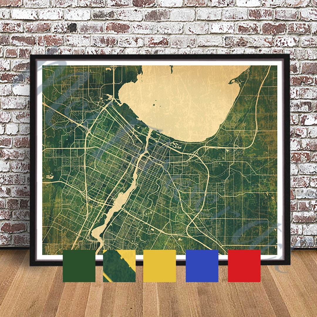 Vintage Green Bay Street Map, Streetmap, Greenbay Art Print, WI Map ...