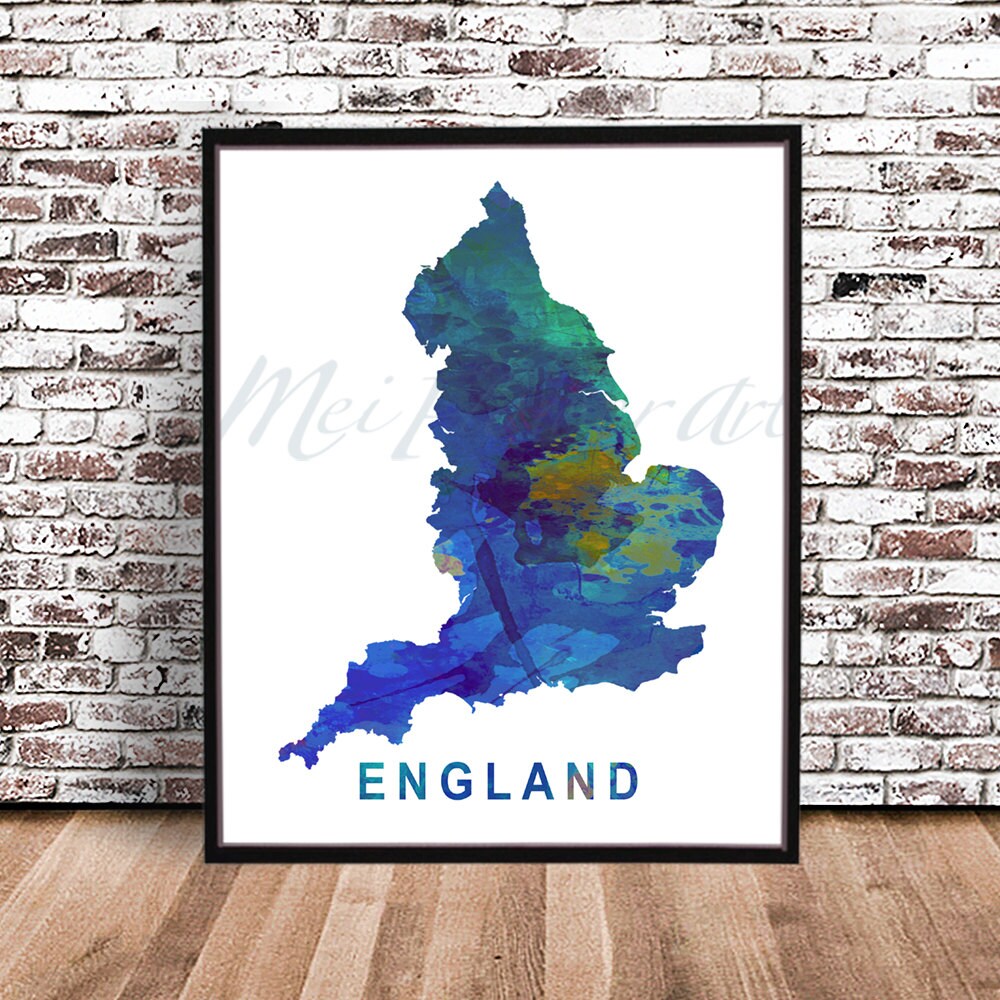 England Country Map Watercolor Painting City Print Art - Etsy
