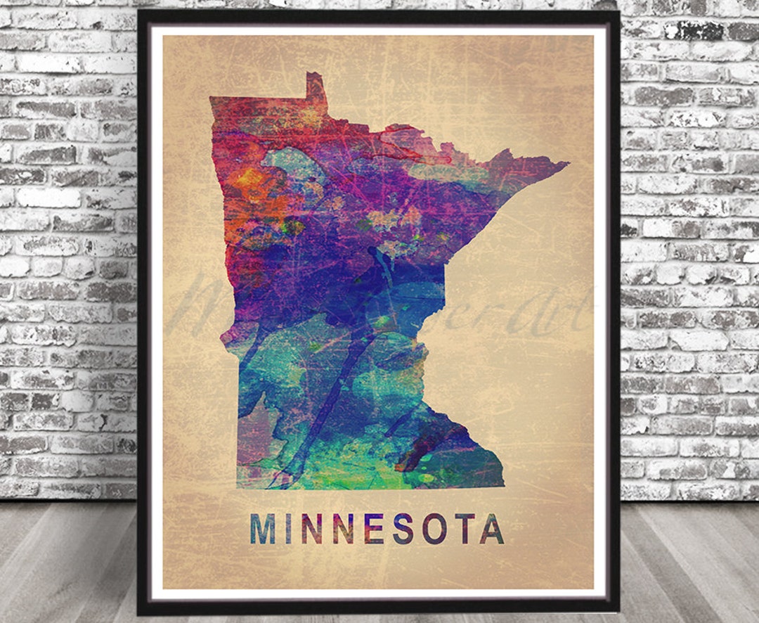 Vintage Minnesota State Watercolor Map Watercolour Painting - Etsy